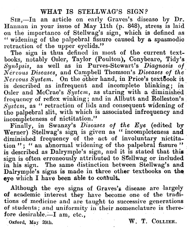 Stellwag Sign • LITFL Medical Blog • Medical Eponym Library