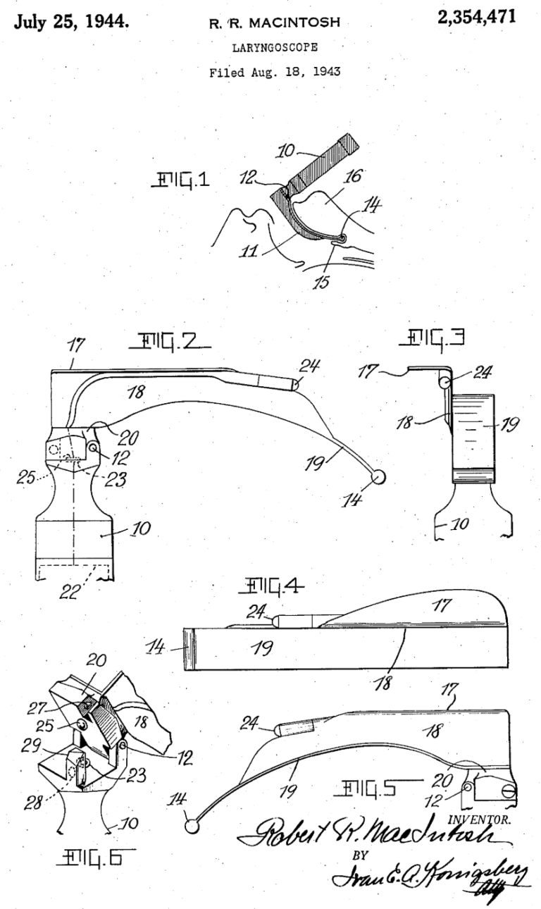 Macintosh laryngoscope • LITFL • Medical Eponym Library